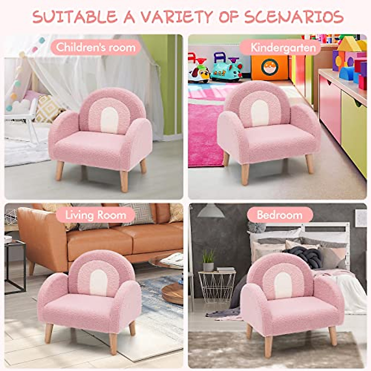INFANS Kids Sofa, Toddler Armchair with Solid Wooden Frame Anti-Tipping Design Plush Fabric, Upholstered Children Chair for Kindergarten Playroom Preschool, Gift for Boys Girls, Toddler Couch