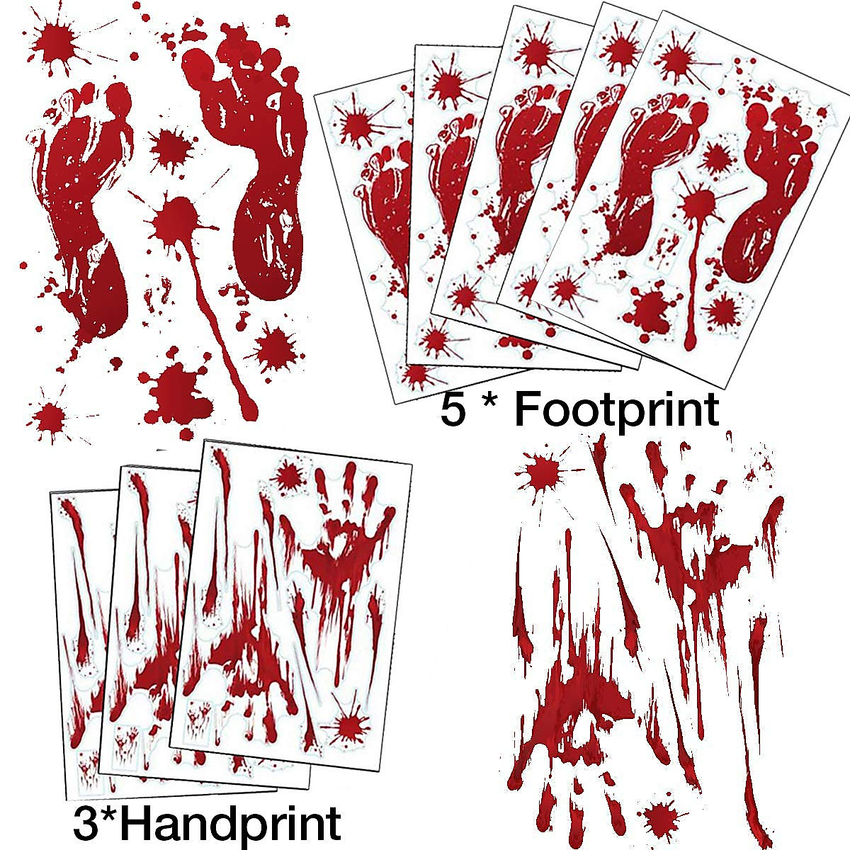 Halloween Decorations 126 PCS Halloween Window Clings, 8 Sheets Bloody Handprint Footprint Halloween Wall Decal Floor Clings with Tattoo Stickers, Scary Halloween Decoration Window Stickers