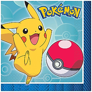 Pokémon Party Supplies Pack Serves 16: 7" Plates and Beverage Napkins with Birthday Candles (Bundle for16)