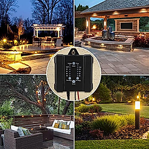 Derekland Low Voltage Transformer, 100W Landscape Lighting Transformer with Timer and Photocell Sensor, Waterproof Dual Output 120V to 12V DC Power Supply for Spotlight Pathway Light Deck Light