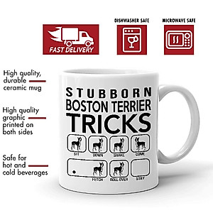 Stubborn Boston Terrier Tricks, Awesome Dog Fetch Mug, Dog Mom Dad, Paw Pet Lovers, Dog Trainer Cup, Coffee Dog Mug, Mothers Day, Fathers Day, Christmas Birthday Gifts