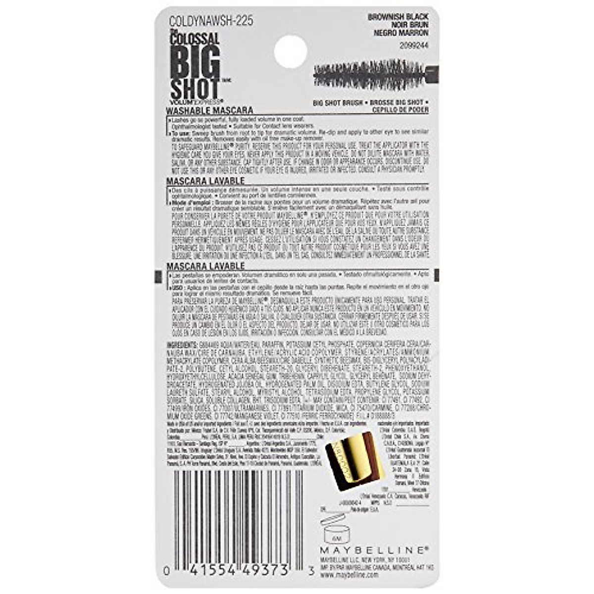 Maybelline New York Volum' Express The Colossal Big Shot Washable Mascara, Brownish Black, 0.33 fl. oz.