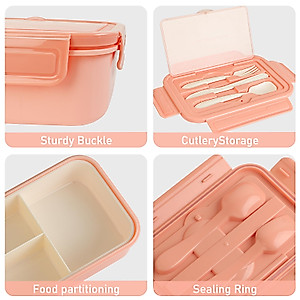 ZMYGOLON Bento Lunch Box for Kids, Lunch Bento Box Container Leak-proof for Kids Adults Teens School, Lunch Containers with 3 Compartments and Cup,Lunch Bag,Spoon,Fork (Pink)