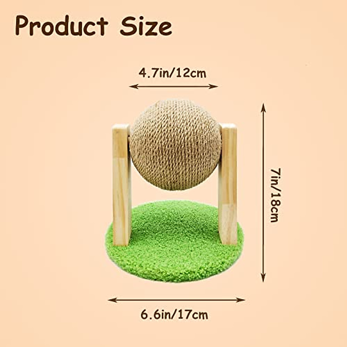 BNOSDM Rabbit Scratch Toy Natural Sisal Wood Rabbit Scratching Ball Toy Bunny Scratcher with Ball for Indoor Rabbits Bunnies Kittens Ferrets Chinchillas Small Animals (Small)