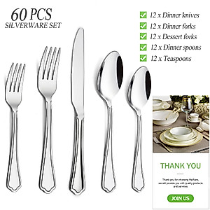 HaWare 60-Piece Silverware Set for 12, Stainless Steel Flatware Cutlery Eating Utensils, Modern Design with Crown Edges for Home Kitchen Hotel, with Knives Forks Spoons, Dishwasher Safe