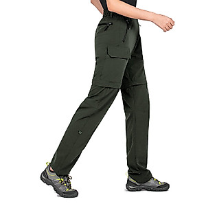 Wespornow Women's-Hiking-Pants Convertible-Zip-Off-Quick-Dry-Pants for Cargo, Camping, Travel, Outdoor, Fishing, Safari (Green, Large)