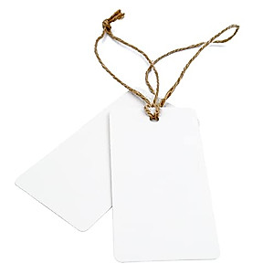 Kraft Gift Tags,100 PCS White Kraft Paper Gift Tag with 100 Feet Jute Twine String, Rectangle Christmas Gift Tags 3.5” x 1.7”