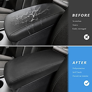INTGET Car Center Console Armrest Cover for Kia Optima Accessories 2016 2017 2018 2019 2020 Leather Middle Console Arm Rest Box Lid Seat Cover Protector Cushion Saver (Black Stitches)