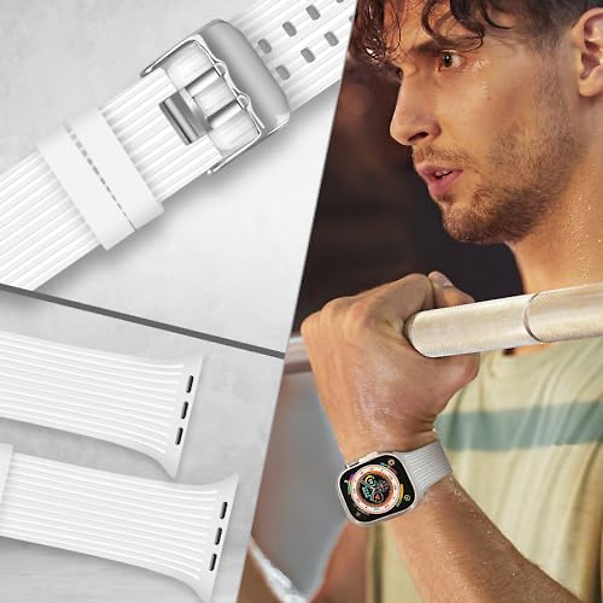 Blinddarm iWatch Luxury Design Band for Apple Watch Ultra/Ultra2 Band 49mm 45mm 44mm 42mmfor Men, Skin Soft Silicone Rubber Band with Stainless Steel Adapter for Apple Watch Band for iWatch Series 8 7