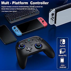 Wireless Switch Pro Controller for Nintendo Switch Controller/Lite/OLED, Hall Effect Wired PC Joysticks-LED Wireless iOS/Android Remote/Programmable Nintendo Switch Accessories Interactive Gaming Figures