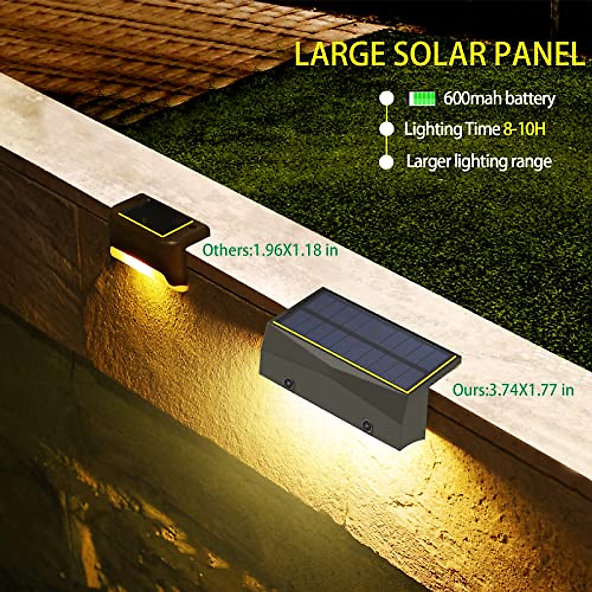 JOFIOS Solar Deck Lights Outdoor, 7 Colors Solar Step Lights LED Waterproof Solar Pool Side Lights Fence Lights Stair Light for Railing, Deck, Patio,Yard (6 Pack)