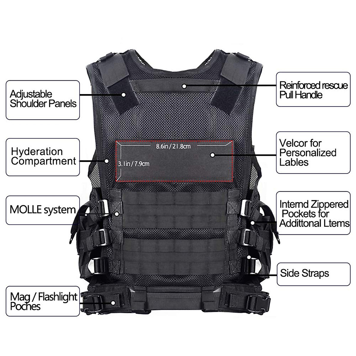 vAv YAKEDA Tactical Vest Outdoor Ultra-Light Breathable Training Airsoft Vest Adjustable for Adults (US, Alpha, One Size, Regular, Regular, Black)