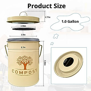 MKICLECER Compost Bin Kitchen Countertop -1.0 Gallon Indoor Compost Bins with lids with Sealed Inner Bucket and Ring -Compost Pail for Kitchen - Countertop Compost Bin,3 Additional Charcoal Filters