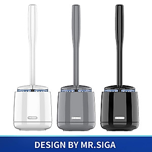 MR.SIGA Toilet Bowl Brush and Holder, Premium Quality, with Solid Handle and Durable Bristles for Bathroom Cleaning, White, 1 Pack