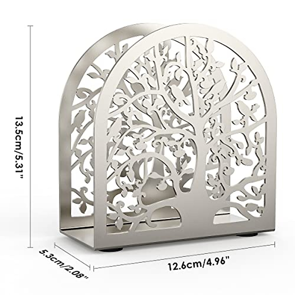 Housolution Napkin Holder, Tree & Bird Design Metal Napkin Holder for Kitchen and Table, Freestanding Modern Napkins Holder for Home & Picnic Party, Silver