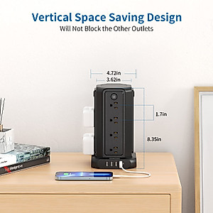 10ft Extension Cord with Multiple Outlets, NTONPOWER 16 Outlet 4 USB Surge Protector Power Strip Tower, Individual Switch Desktop Charging Station for Home Office Dorm Room Computer Desk