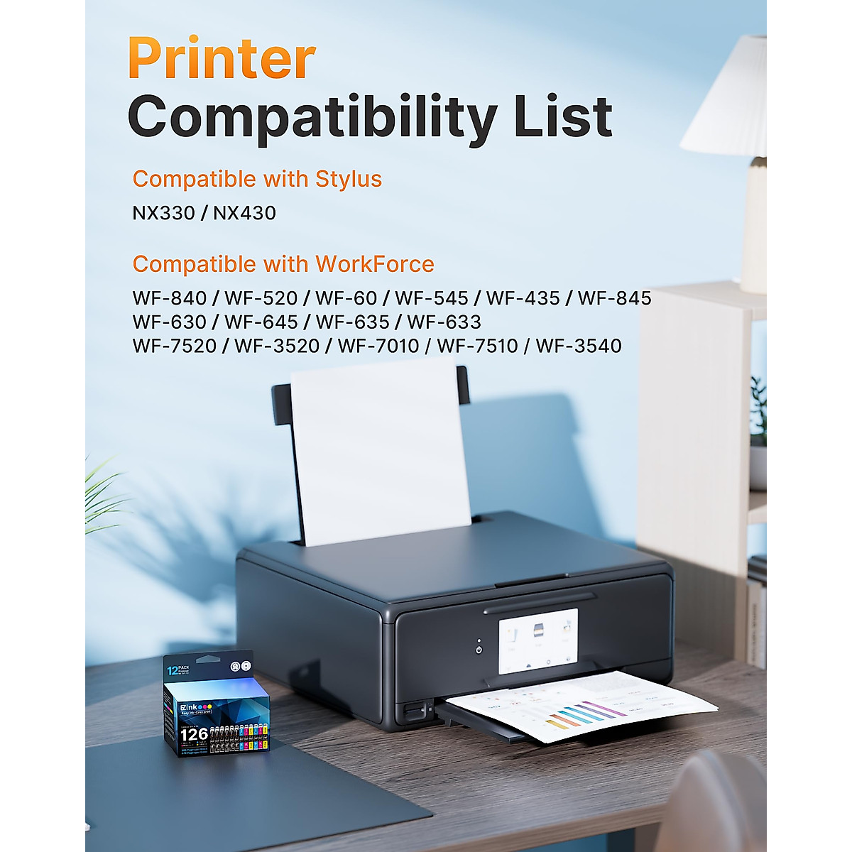 E-Z Ink (TM Remanufactured Ink Cartridge Replacement for Epson 126 T126 to use with Workforce 435 520 545 635 645 WF-3520 WF-3530 WF-3540 WF-7010 WF-7510 (6 Black,2 Cyan,2 Magenta,2 Yellow) 12 Pack