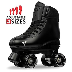 Crazy Skates Adjustable Roller Skates for Boys and Girls - Jam Pop Series - Size Adjustable to Fit 4 Sizes - Black (Size: Medium | 3-6)