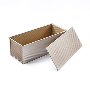 Monfish Large Loaf Pan w Lid Pullman Bread Pan 2.2lb dough Aluminized Steel Commercial Grade Non Stick Loaf Baking Pan