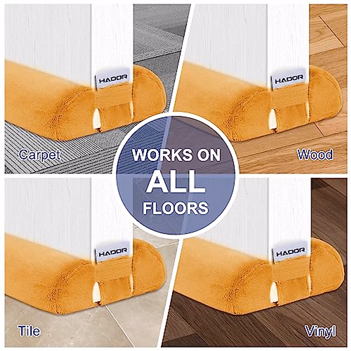 HADOR Door Draft Stopper Noise Blocker 36 Inches for Bottom of Door, Mustard Yellow Twin Triangular Under Door Draft Stopper Seal Gap Machine-Washable Air Blocker
