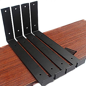 8 Pack - 11.25"L x 6"H x 1.5"W J Lip Shelf Bracket Rustic Industrial Farmhouse Iron Metal Wall Floating Shelf Bracket Metal Shelf Bracket, Industrial Shelf Bracket Shelf Supports with Screws