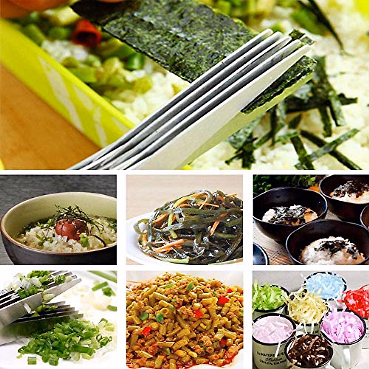 Herb Scissors Set - Kitchen Chopping Shears Multipurpose Herb Cutting Scissors with Stainless Steel 5 Blades and Cover, Cleaning Comb, Green Onion Cutter, Vegetable Peeler Kitchen Gadgets