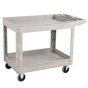 Rubbermaid Commercial Heavy Duty 2-Shelf Utility Cart, Flat Handle, Lipped Shelves, Medium, Beige (FG452089BEIG)