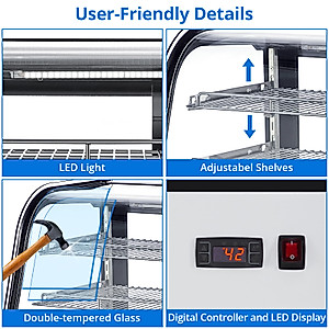 Commercial Display Refrigerator, 4.2 Cu.Ft Refrigerated Display Case, Countertop Pastry Refrigerator w/LED Light Air-cooling Automatic Defrost Rear Sliding Door for Cafe Restaurant Countertop/Floor