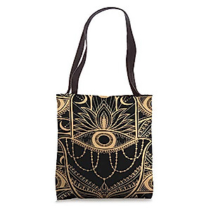 Cute Boho Hamsa Evil Eye Hand Fatima Henna Tote Bag