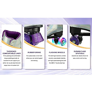 YYW Roller Skate for Women Men Light up Wheel - Double Roller Skater High-top PU Leather Roller Skate Shoes Adjustable PU Roller Skates with Four Piles for Adult Girls Beginners