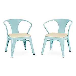 Delta Children Bistro Kids Play Table + Bistro 2-Piece Chair Set (Bundle), Aqua Metal/Natural Birch