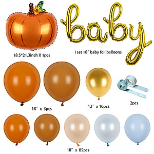 Fall Balloon Arch Garland Kit, 18" 10" Retro Burnt Orange Gold Blue Fall Balloons Decorations for Fall Baby Shower Decorations Autumn Thanksgiving Little Pumpkin Birthday Party Decorations