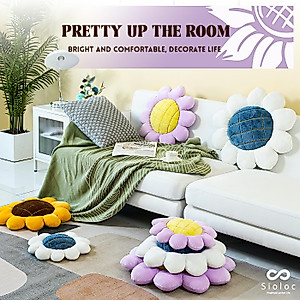 Sioloc Sunflower Throw Pillow,Flower Shaped Pillows Floor Pillow Seating Cushion,Seating Cushion,Cute Room Decor & Plush Pillow for Bedroom Sofa Chair(Purple, 15.7")