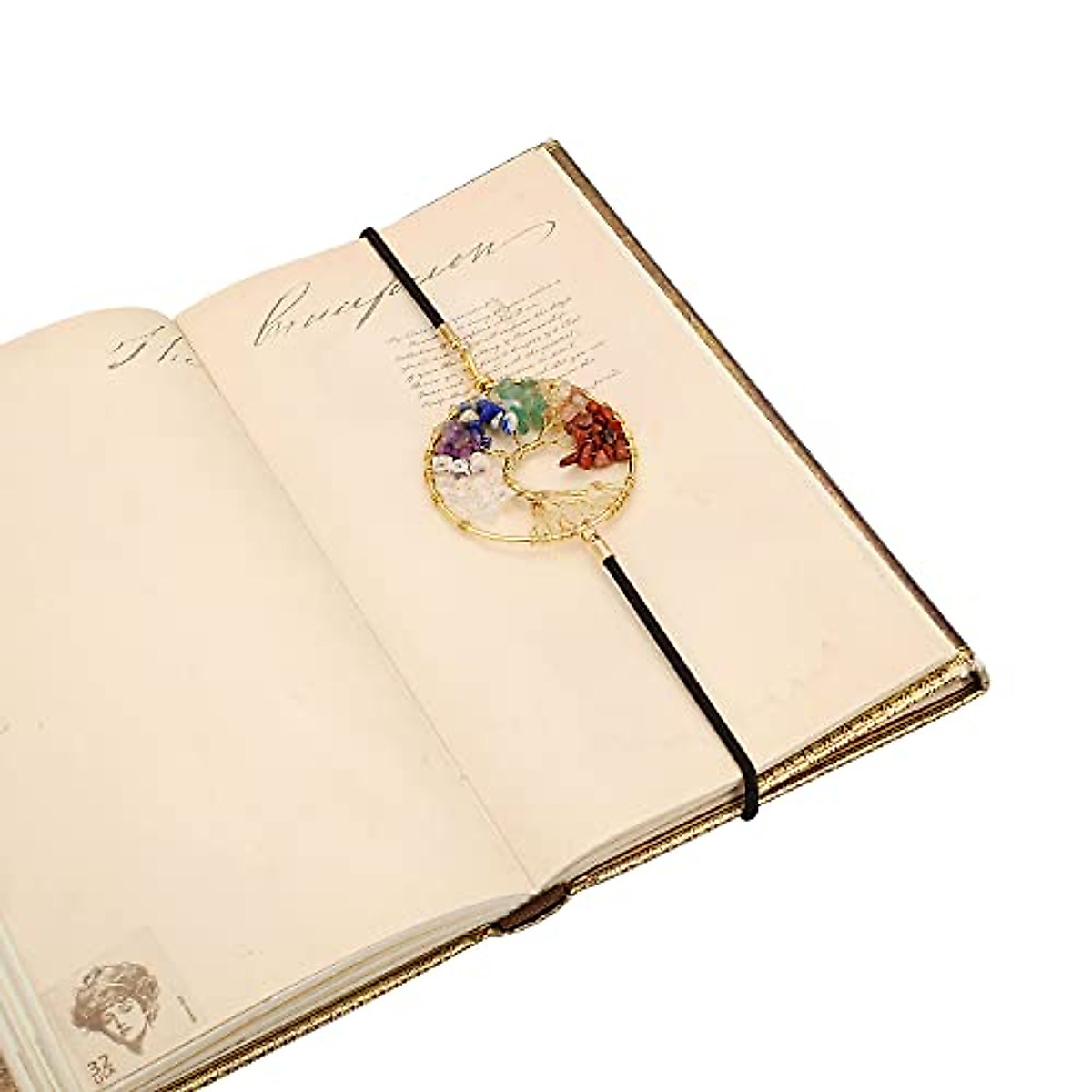 Mornajina 2Packs Elastic Bookmark with Tree of Life Chakra Pendant, Kid Bookmark, Book Markers for Kids/Women, Perfect Gift for Reader (Round Gold, Style 2)