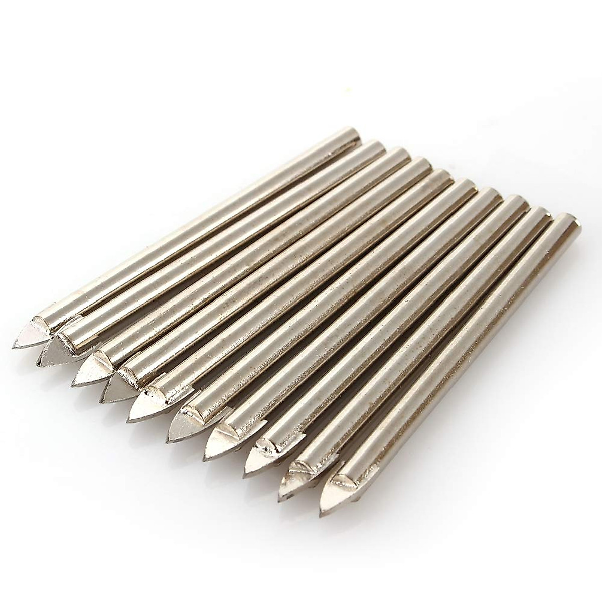 Ceramic Drill Bit Set, 10Pcs 6MM Tile Drill Bits for Cutting Glass, 1/4" Round Shank Drilling Bit Spear Pointed Head Tungsten Carbide for Wall Mirror Marble Masonry Tile Concrete