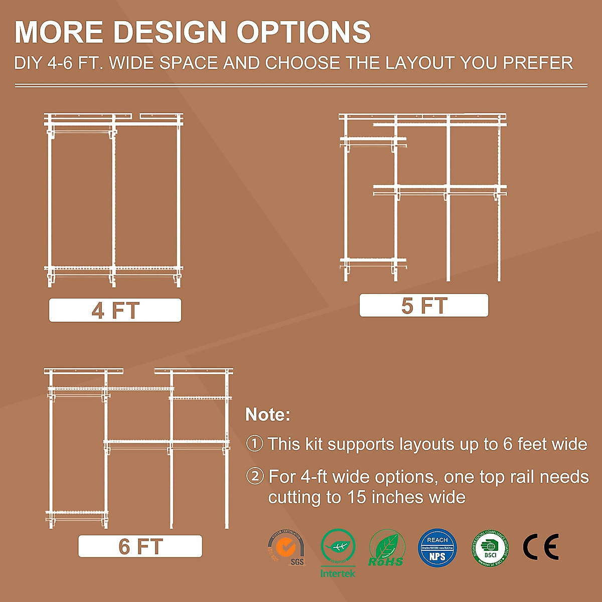 PROWORX 4-6 Ft Closet Organizer System, Adjustable Metal Wire White Closet System, Expandable Walk in Closet Organizers and Storage System, Closet Shelves with Hanging Rods