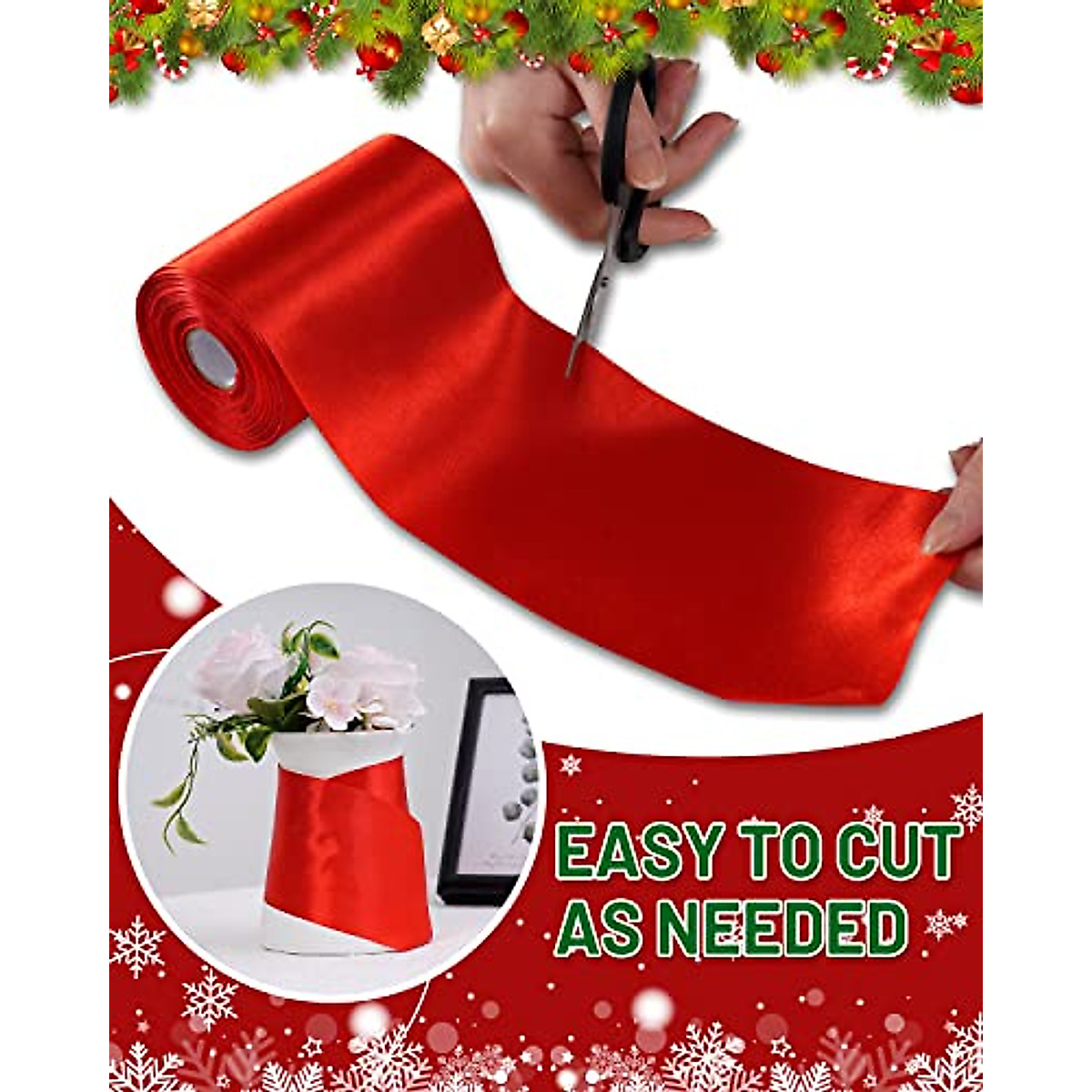 FAKILO Red Satin Ribbon 4 Inch x 22 yd Wide Thick Ribbon for A Grand Opening Business Ribbon Cuttings Ceremony Bow Wedding Chairs Pageant Sashes Christmas Festival Decor