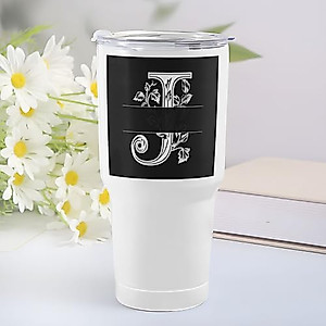 Monogram J Initial Name 30 oz Tumbler with Lid, Stainless Steel Travel Coffee Mug Water Bottle