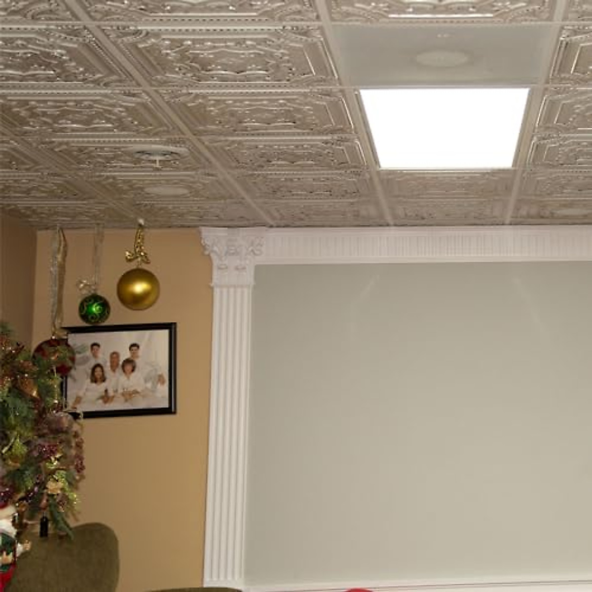 From Plain To Beautiful In Hours DCT04 Elizabethan Shield PVC 2' x 2' Lay-in or Glue-up Ceiling Tile (Covers / 40 sq.ft), Antique White, 10 Piece