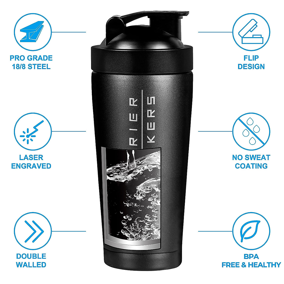 Military Gift Shop 24oz Insulated Air Force Shaker Bottle Engraved Logo–24oz Water Bottle–Cup for Protein Shakes Air Force Gifts | Disabled USMC Vet Owned SMALL Business