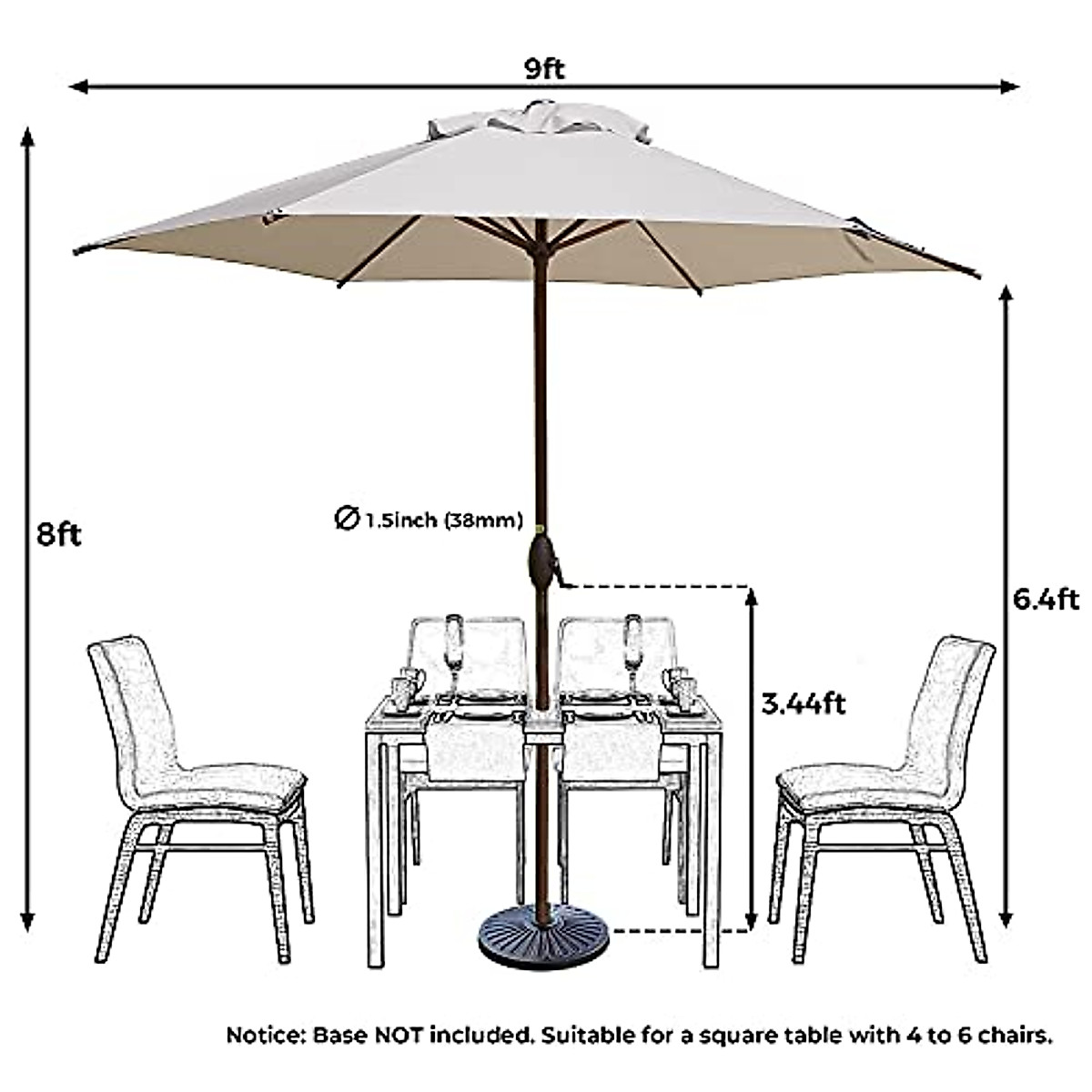 Abba Patio 7.5' Patio Umbrella Market Umbrella Outdoor Table Umbrella with Push Button Tilt & Crank for Patio, Beige