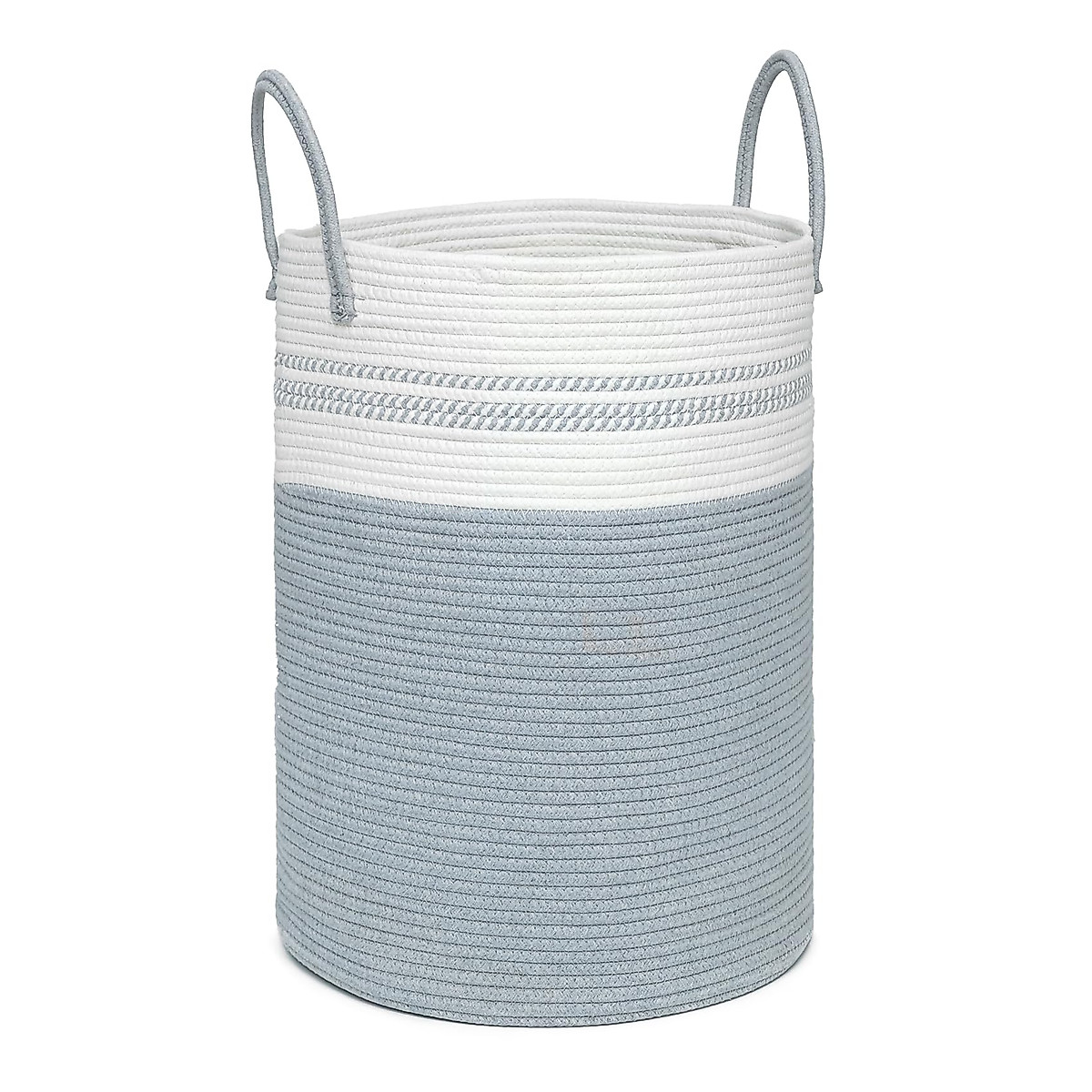 WEAVELYRICS 72L Tall Laundry Basket, Cotton Rope Laundry Hamper, Laundry Hamper with Handles, Decorative Woven Basket for Dirty Clothes, Blankets, Pillows in Bathroom, Bedroom (Gray, 16 x 22in)