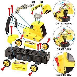 Toys for 3 4 5 6 7 8 Year Old Boy | 7 in 1 DIY Take Apart Truck Car Toys with Electric Drill | Gift for Girls and Boys Toys Age 4-6 Construction Engineering STEM Learning Building Play Set for Kids