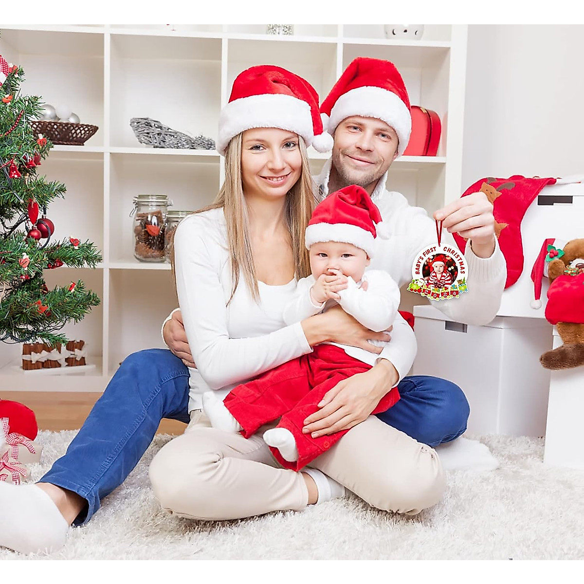 FaCraft Picture Frame Babys First Christmas Ornament 2024,1.77"x1.97" Photo Frame Baby's First Christmas Ornament 1st Train Personalized Baby Ornament Tree Decorations for Baby Boy Girl New Born