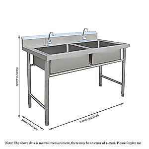 Stainless Steel Sink 2 Compartment Free Standing Utility Sink for Garage Kitchen Sink with Drainboard 1005080cm Easy to Clean Used in Laundry Room Backyard Garage