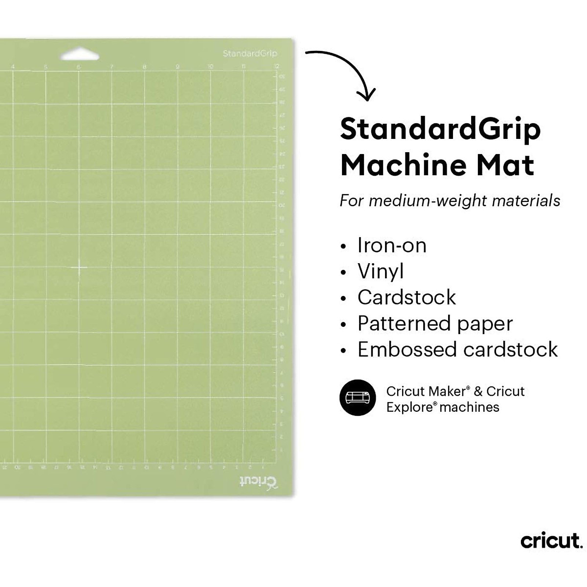 Cricut StandardGrip Machine Mats 12in x 24in, Reusable Cutting Mats for Crafts with Protective Film, Use with Cardstock, Iron On, Vinyl and More, Compatible with Cricut Explore & Maker (2 Count)