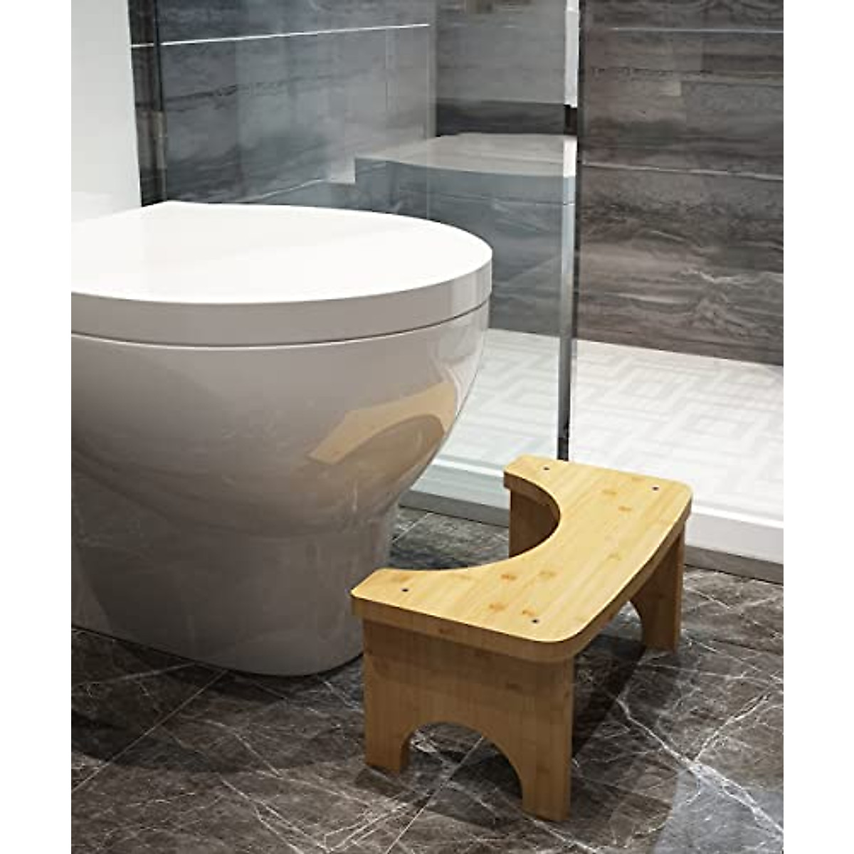 Bamboo Toilet Stool for Adults, JACNITAD 6.5 Inch Toilet Poop Stool, Bathroom Toilet Poop Stool with Non-Slip Mat for Adults, Children, Original Simple Design Healthy Portable Adult Toilet Poop Stool.