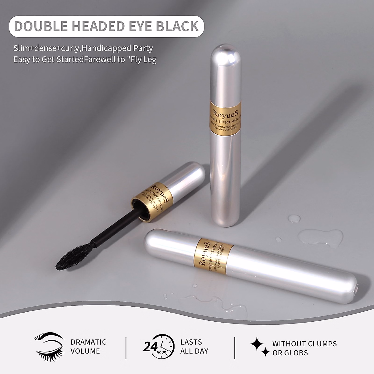 AKARY Mascara Waterproof & Smudge-Proof - 2-1 Long-Lasting Mascara Black Volumizing and Lengthening for Eye Makeup, Liquid Lash Extensions Mascara for a Full Fan Effect, No Clumping, Curling Eyelashes, Vegan & Cruelty-Free, 02 Brown