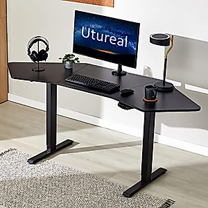 Utureal 71" Electirc Standing Desk, Wing Shaped Dual Motor Adjustable Height Desk, Motorized L Shape Stand Up Gaming Desk, Large Sit Stand Computer Desk for Home Office, Black Table Top and Frame