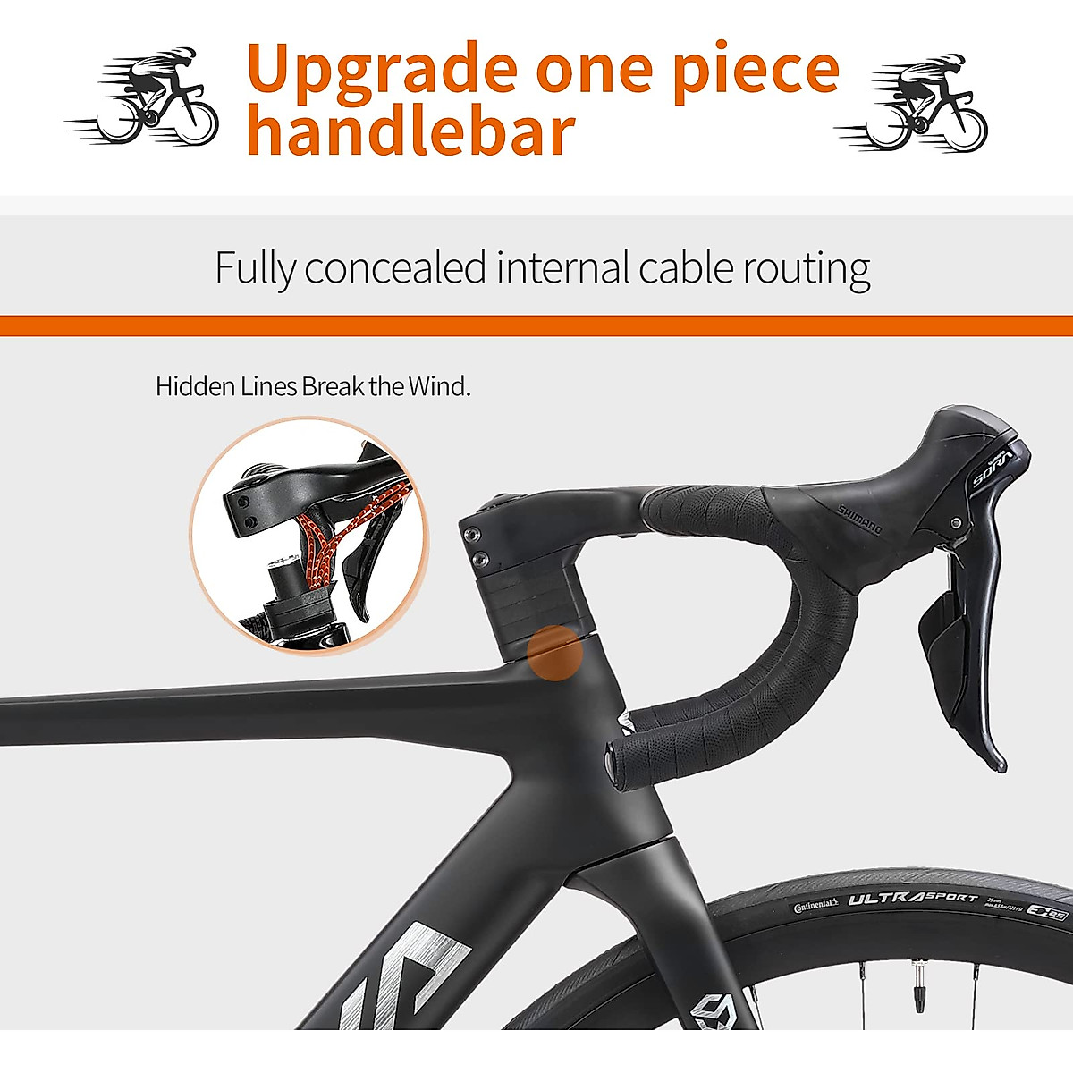 SAVADECK Carbon Disc Road Bike, Integrated Design Racing Bicycle Carbon Frame Carbon Fork with Shimano SORA R3000 Derailleur System 18 Speed Disc Brake Road Bike for Men or Women.(Black 54cm)